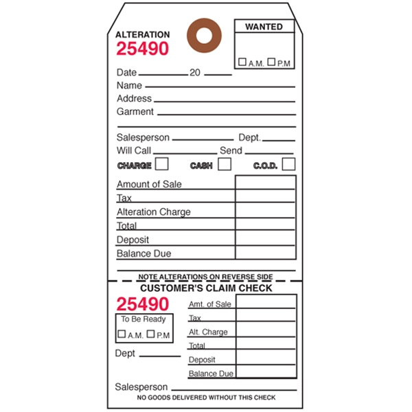 Item # T932, Alteration Tag - White Tag with String On Universal Tag